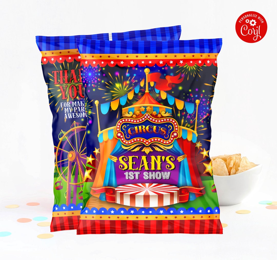 Circus Chip Bag Wrapper Editable Template Kids Carnival Birthday Chip ...