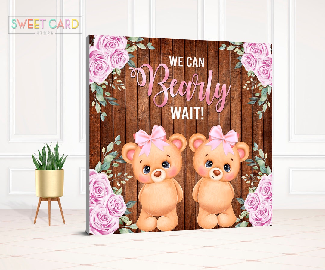 We Can Bearly Wait BACKDROP, Baby Shower Backdrop, Teddy Bear Balloons ...