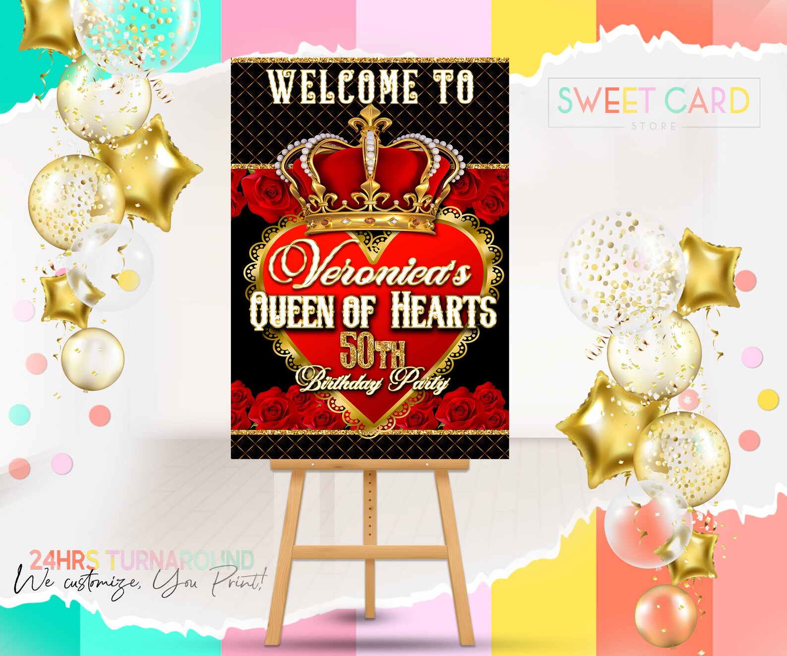 QUEEN WELCOME SIGN Queen of Hearts Birthday Printable Welcome - Etsy