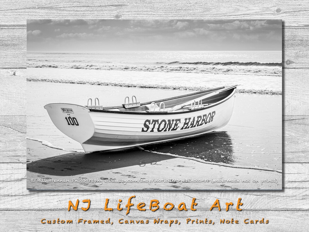 Stone Harbor NJ Lifeboat Framed Canvas Art Print Decor Boat Beach House ...
