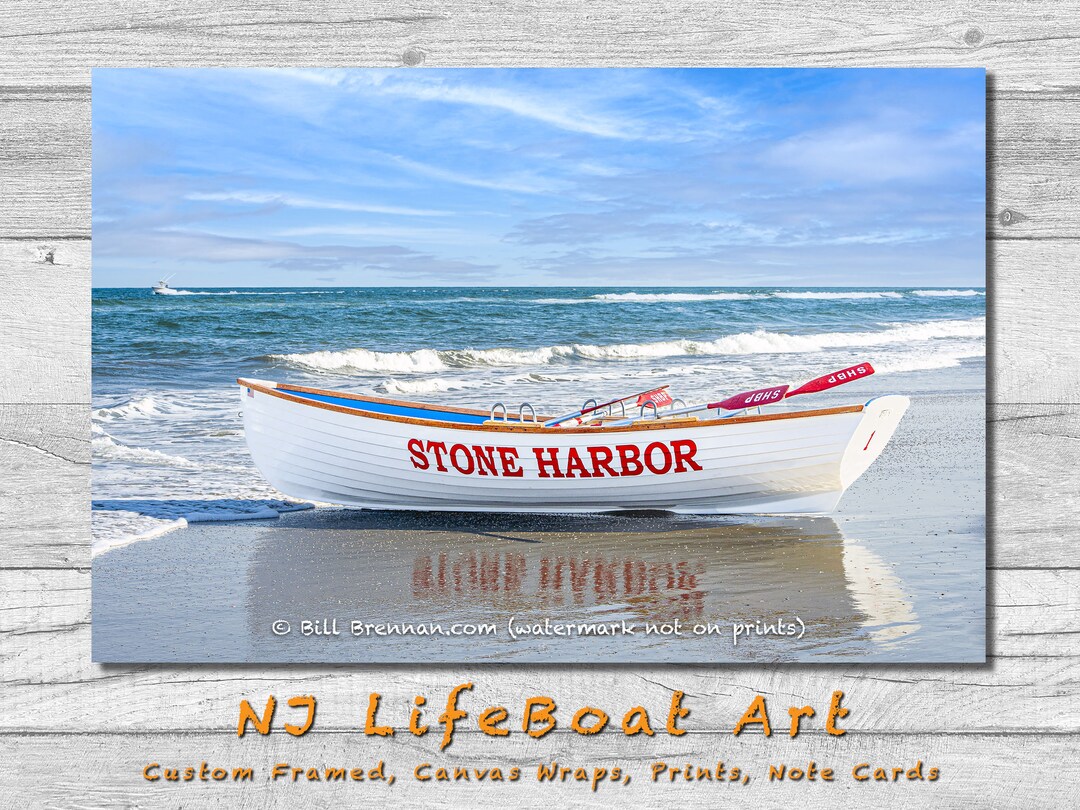 Stone Harbor NJ Lifeboat Framed Canvas Art Print Decor Boat Beach House ...
