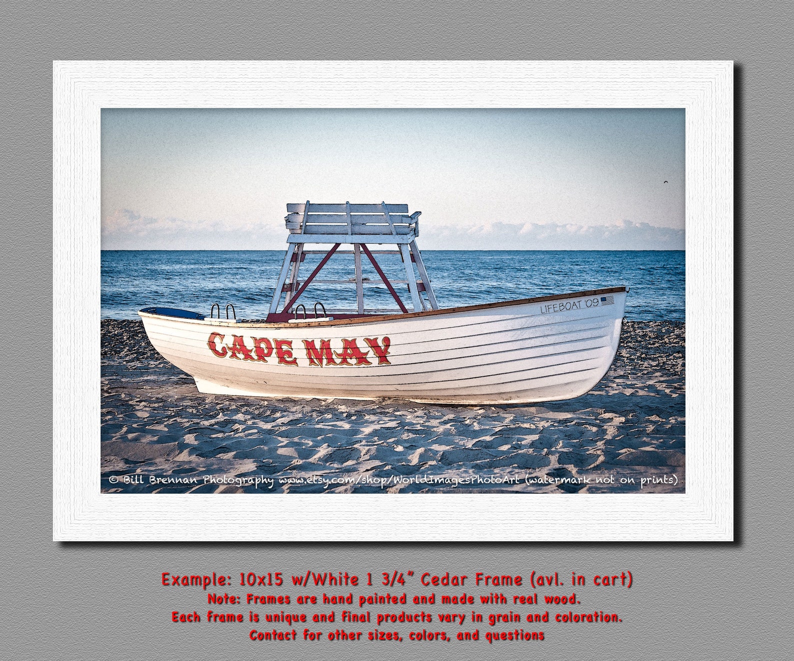 Cape May NJ Lifeboat Framed Canvas Art Effects Print Decor Boat Beach ...