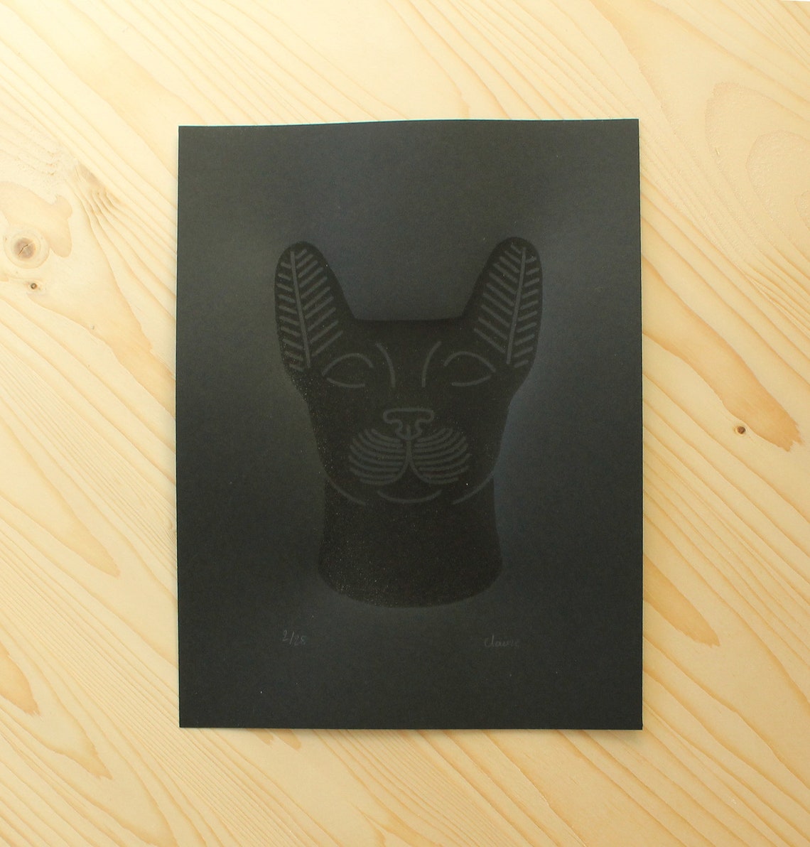 Bastet Silkscreen Print, Cat Head Sculpture Poster, Ancient Egypt, Cat ...