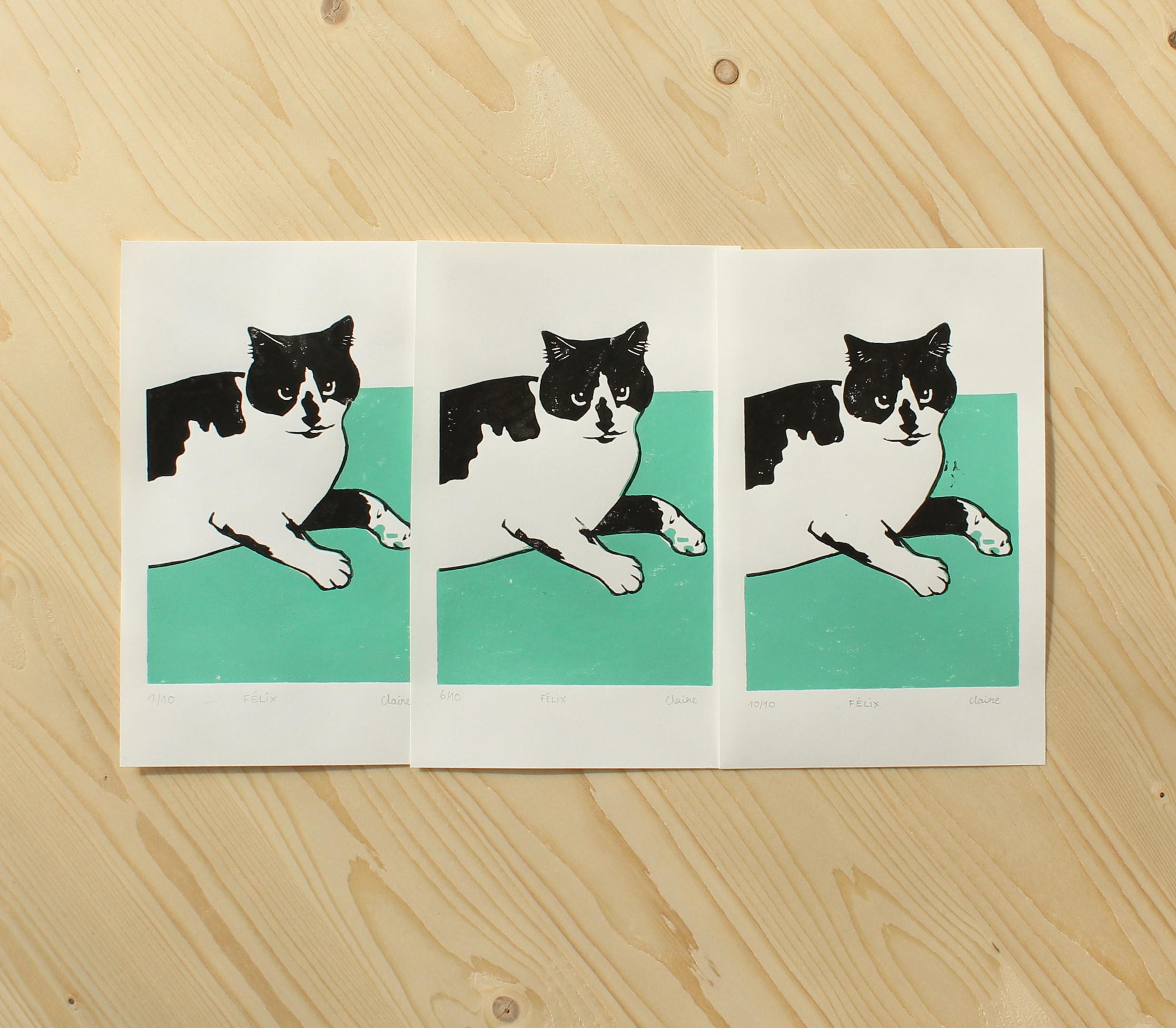 Felix Linocut Print, Felix the Cat Illustration, Handprinted Cat Art ...