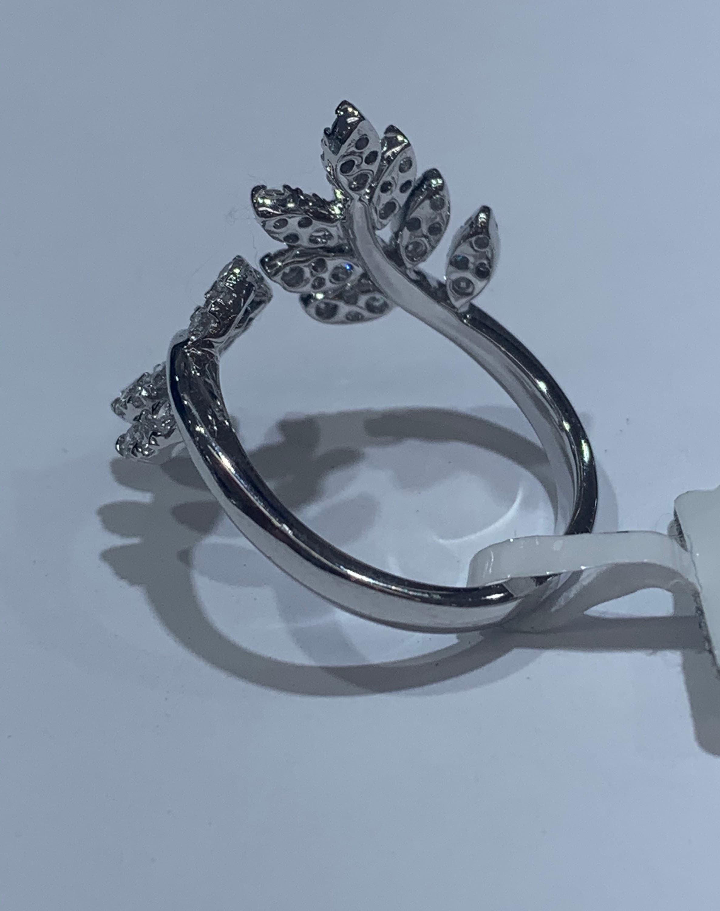 Leaf Design Diamond Ring in 14k White Gold | Etsy