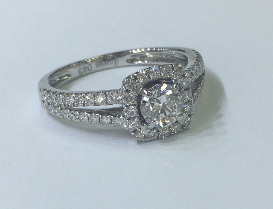 Split Shank Double Halo Diamond Engagement Ring in 14k White Gold . - Etsy