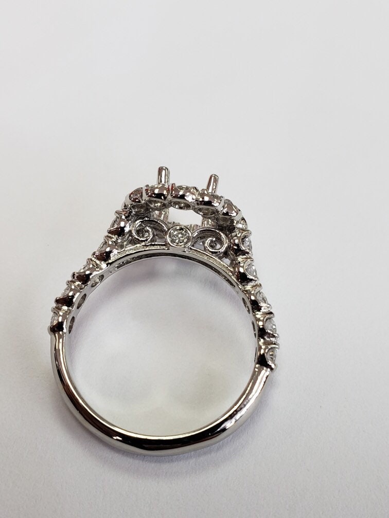 14k White Gold Halo Diamond Semi Mount Engagement Ring . - Etsy