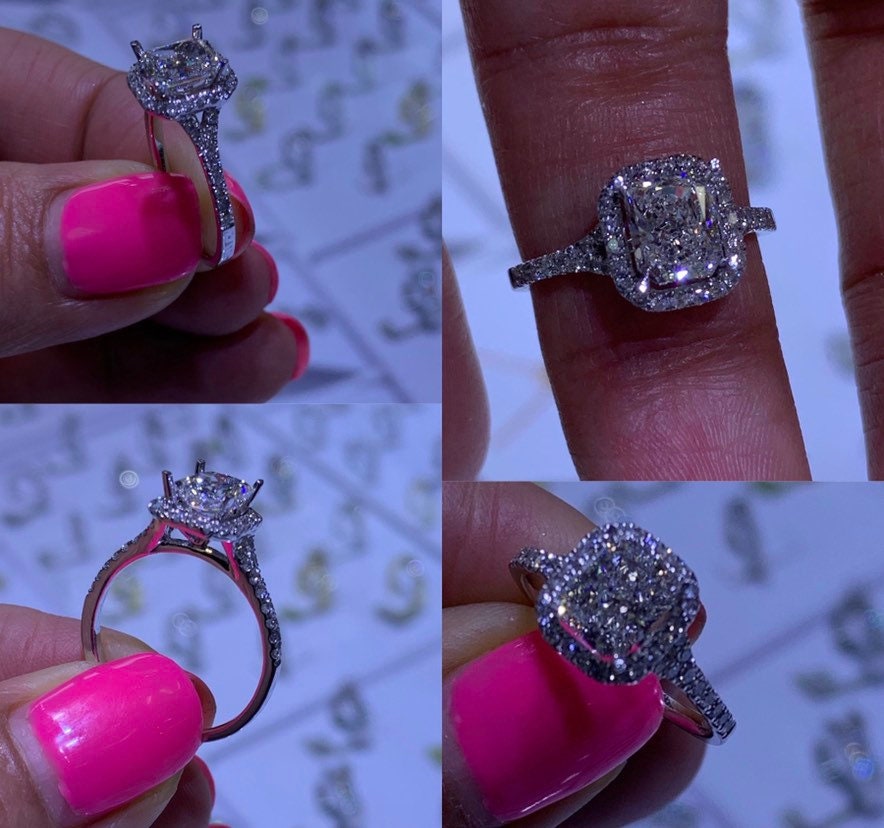 14k White Gold Halo Semi-Mount Diamond Engagement Ring | Etsy