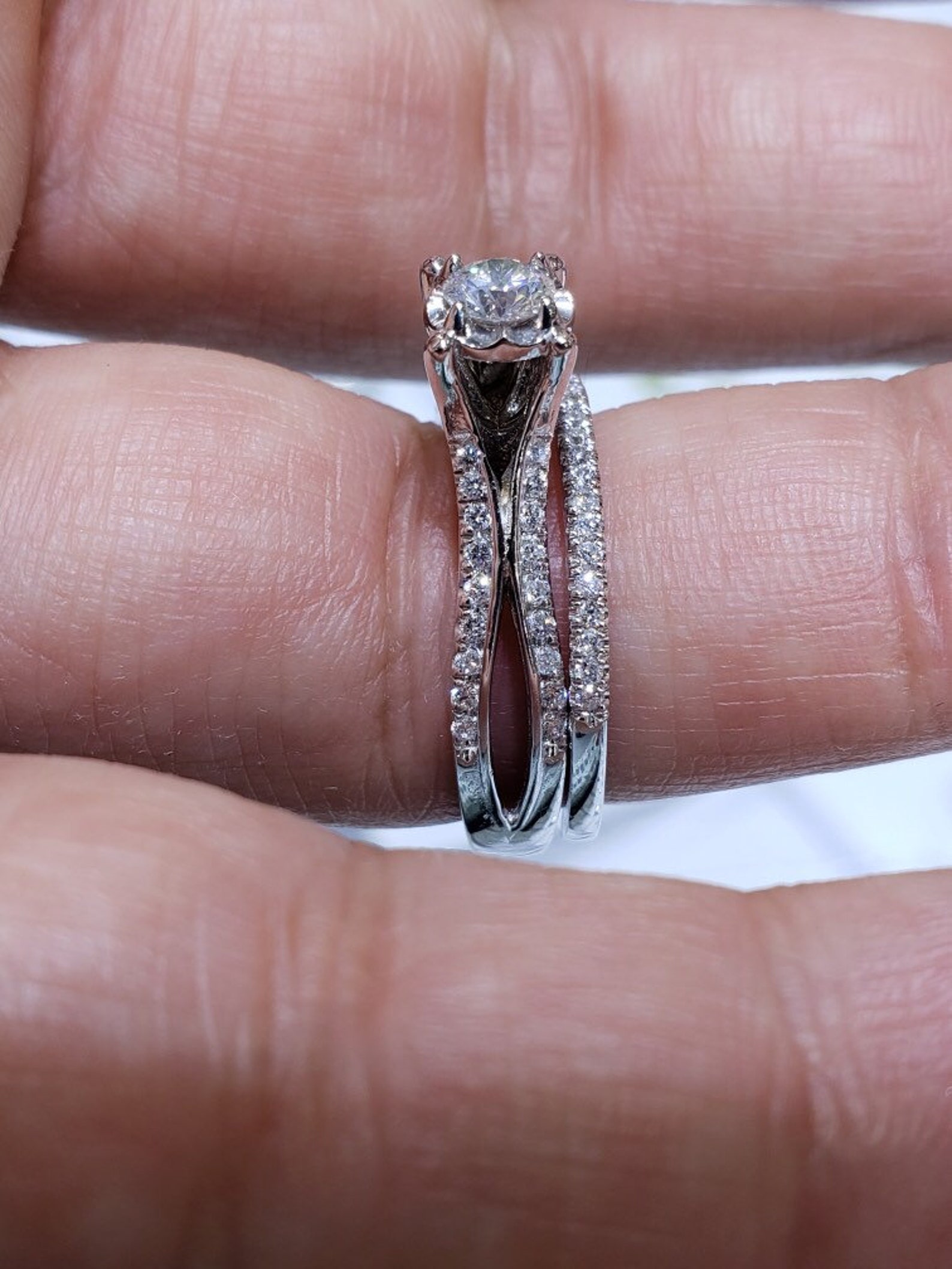 14k White Gold Diamond Engagement Ring /wedding Set - Etsy