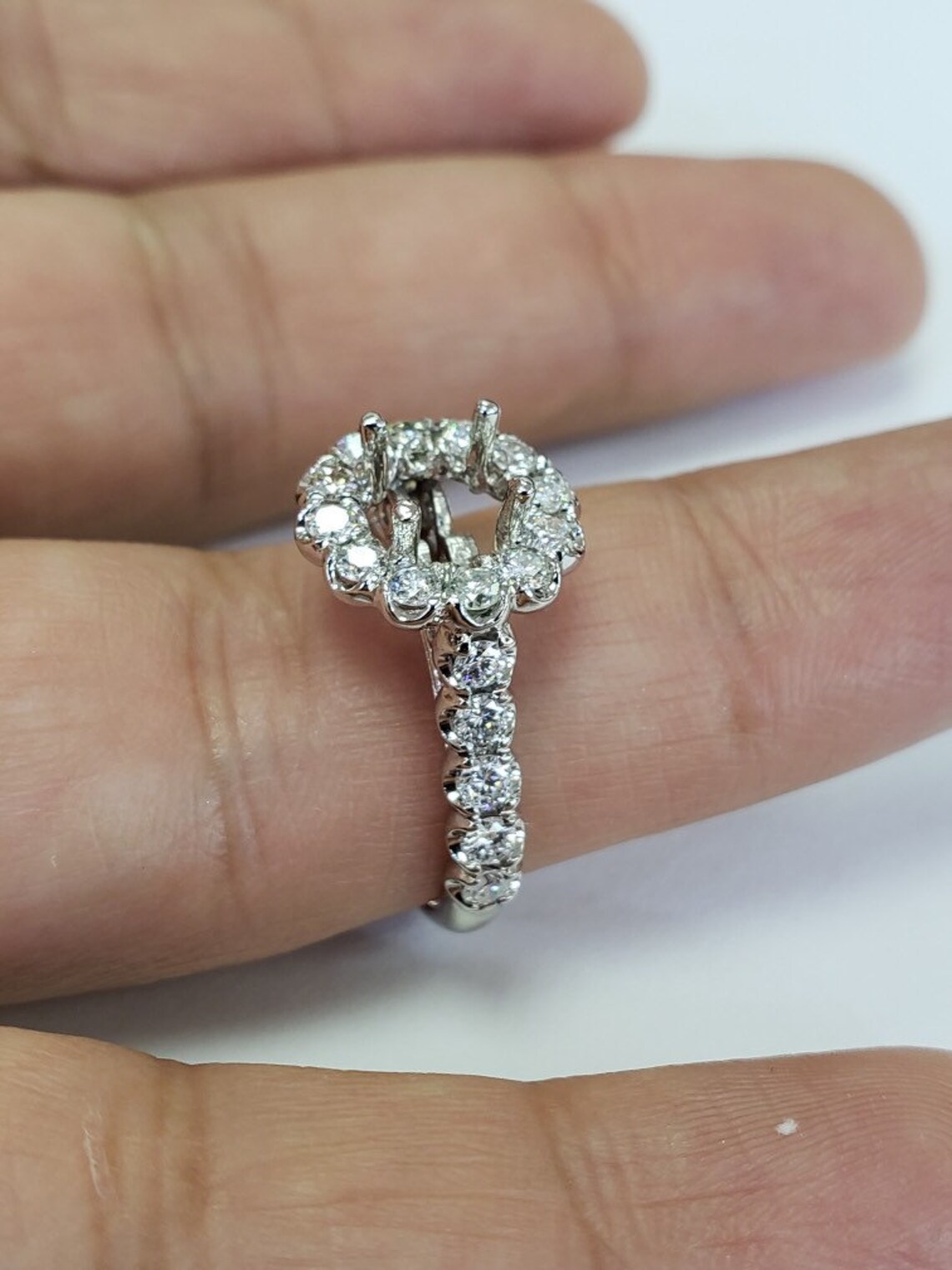 14k White Gold Halo Diamond Semi Mount Engagement Ring . - Etsy