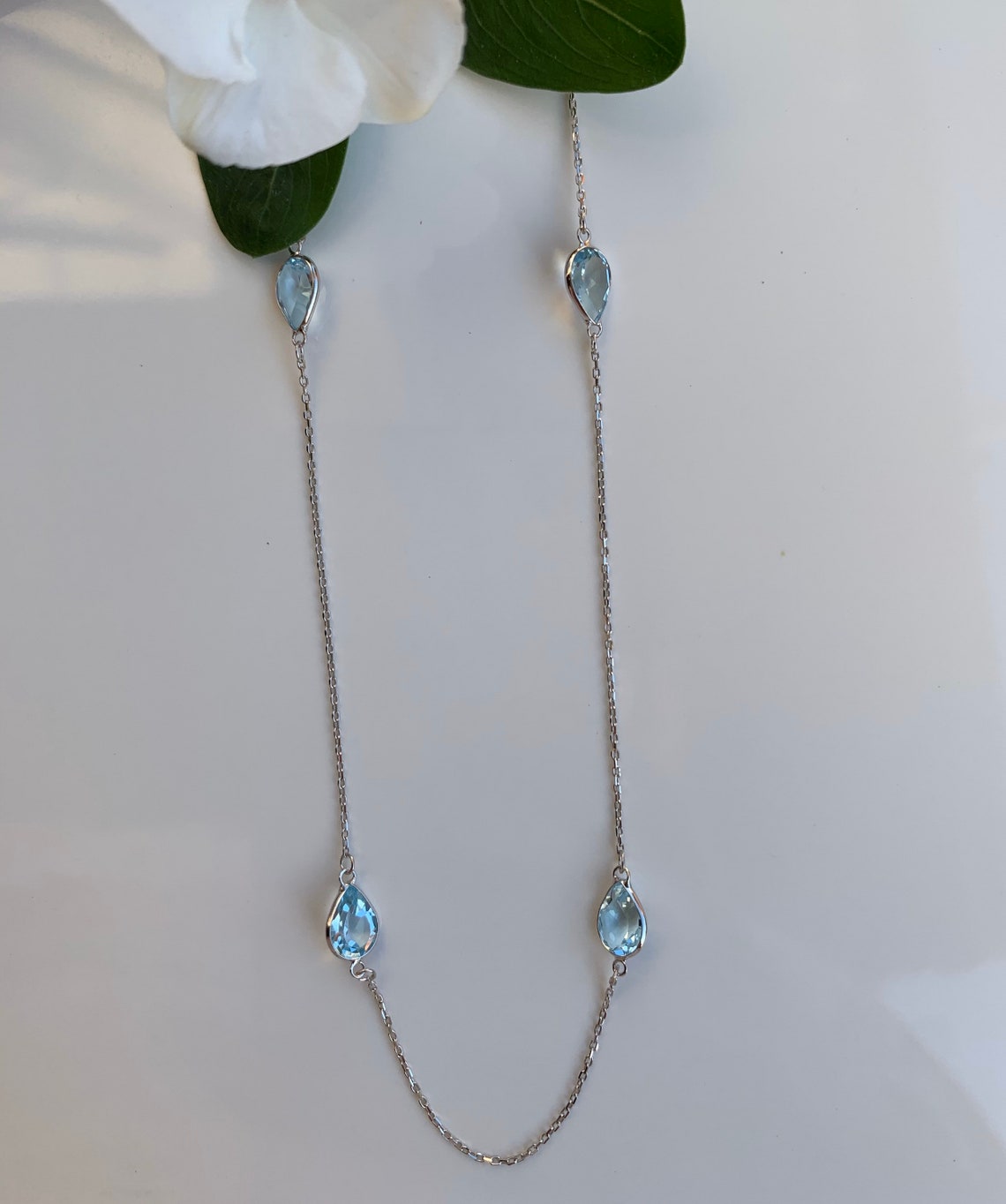 Aquamarine Bezel Set Necklace in 14k White Gold - Etsy