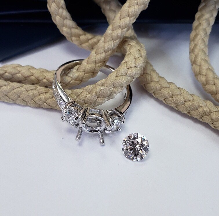 Three Stone Channel Set Diamond Engagement Ring in 18k White | Etsy