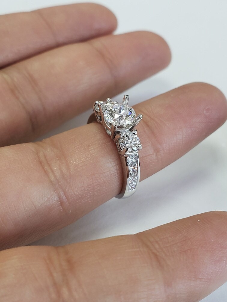 Three Stone Channel Set Diamond Engagement Ring in 18k White | Etsy