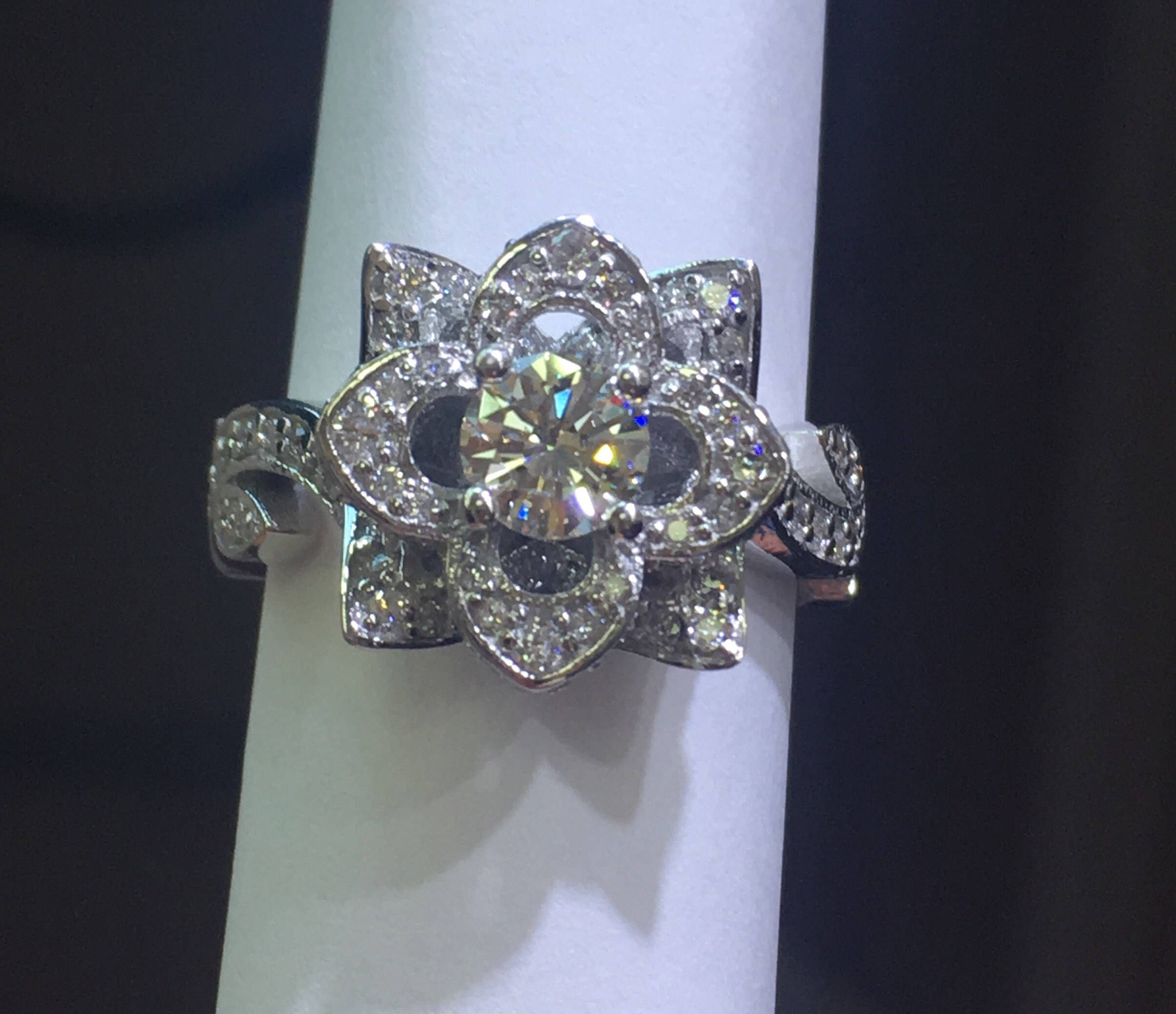 14k Rose Design diamond engagement ring | Etsy