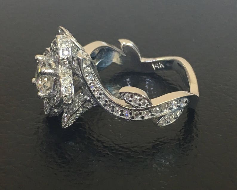 14k Rose Design diamond engagement ring | Etsy