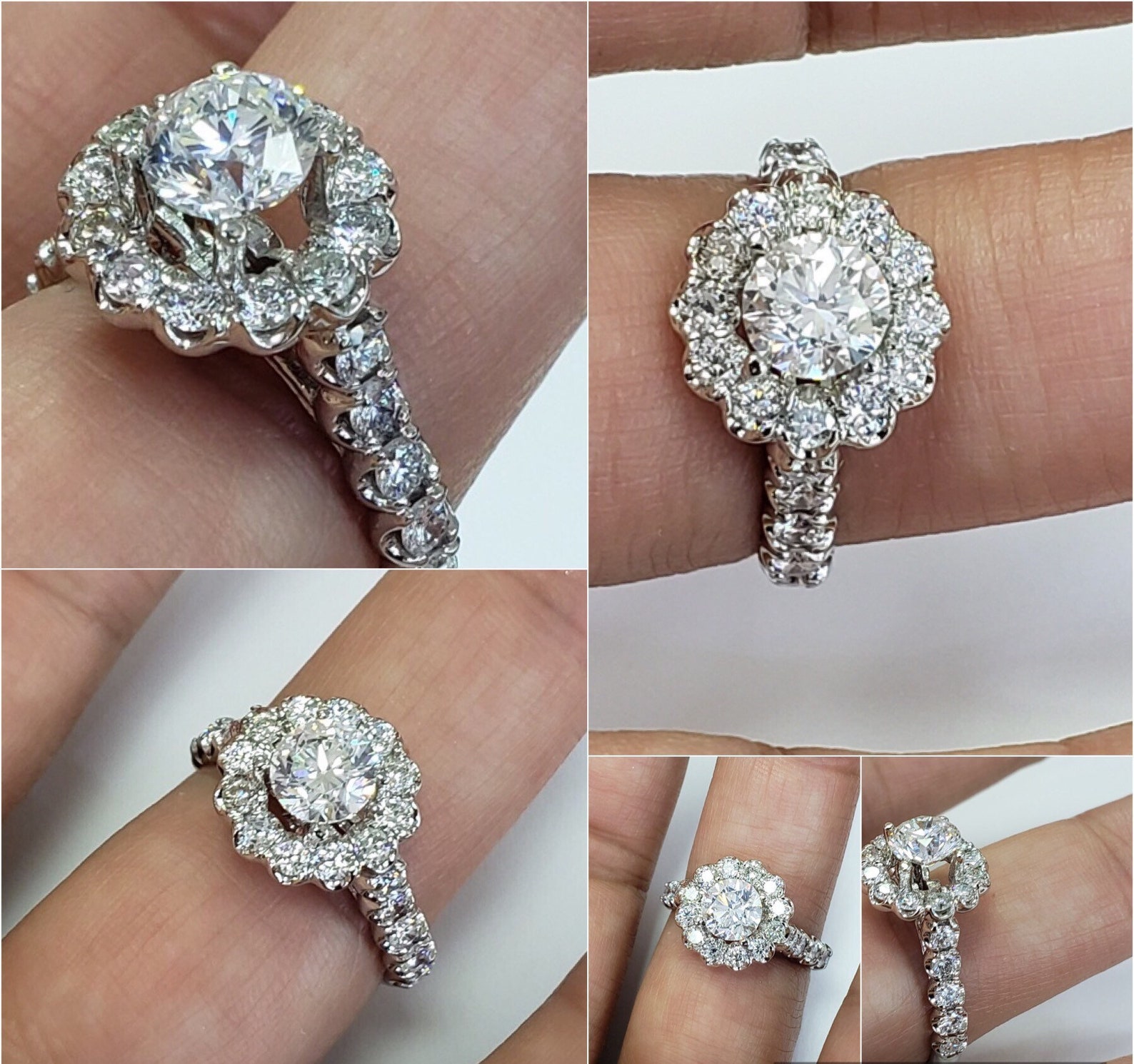 14k White Gold Halo Diamond Semi Mount Engagement Ring . - Etsy