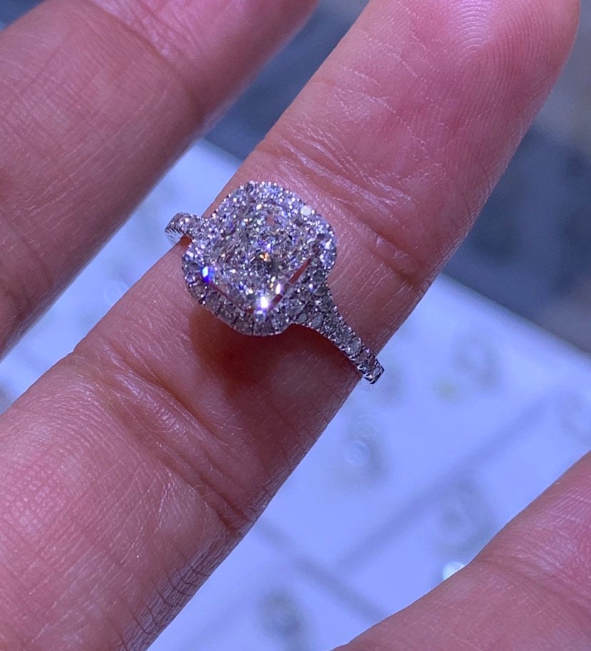 14k White Gold Halo Semi-Mount Diamond Engagement Ring | Etsy