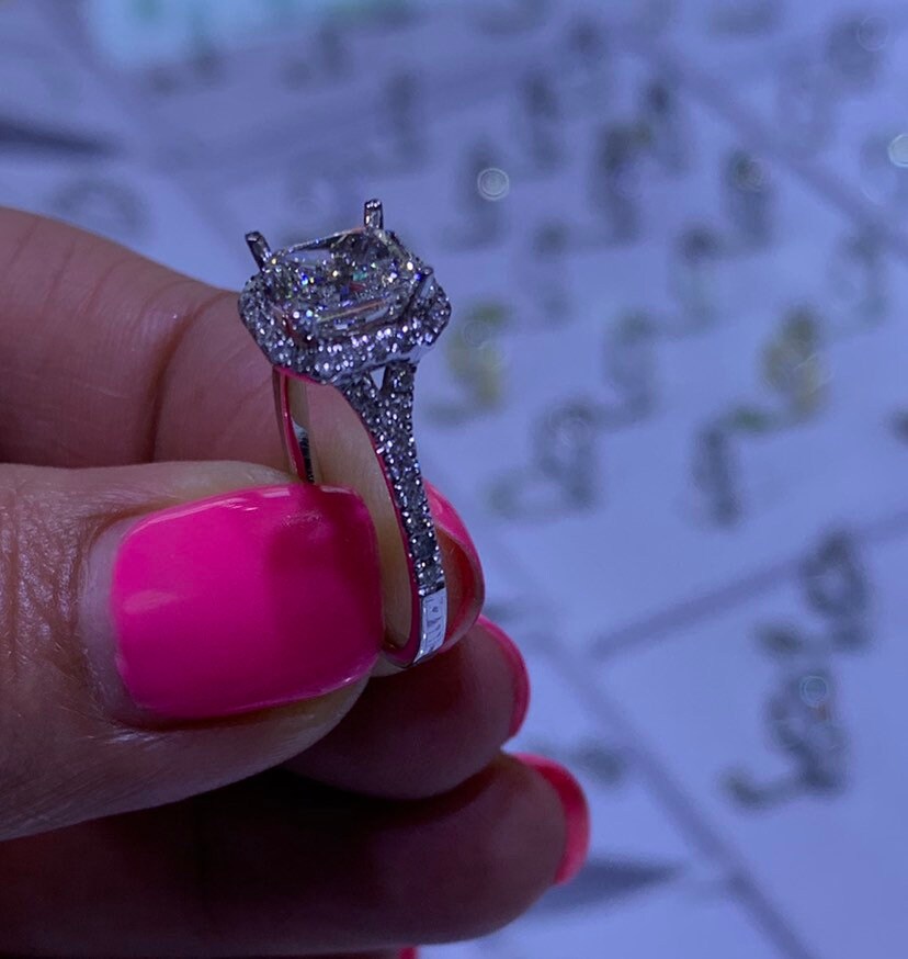 14k White Gold Halo Semi-Mount Diamond Engagement Ring | Etsy