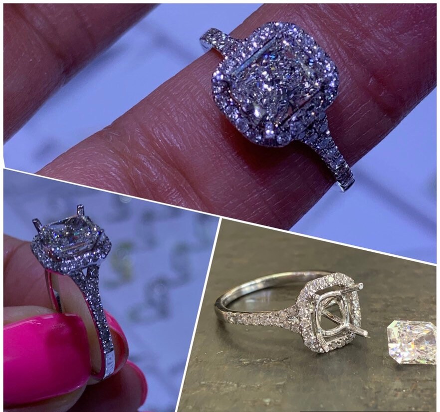 14k White Gold Halo Semi-Mount Diamond Engagement Ring | Etsy