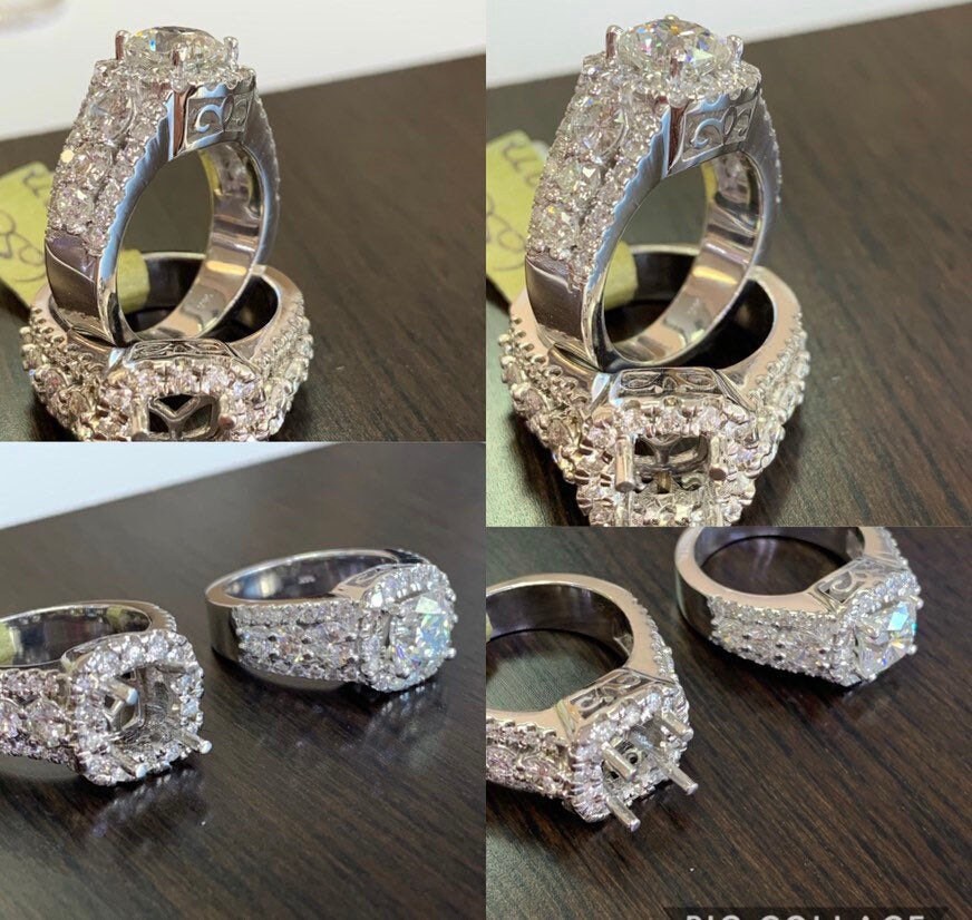 14k White Gold Diamond Semi Mount Halo Engagement Ring setting | Etsy