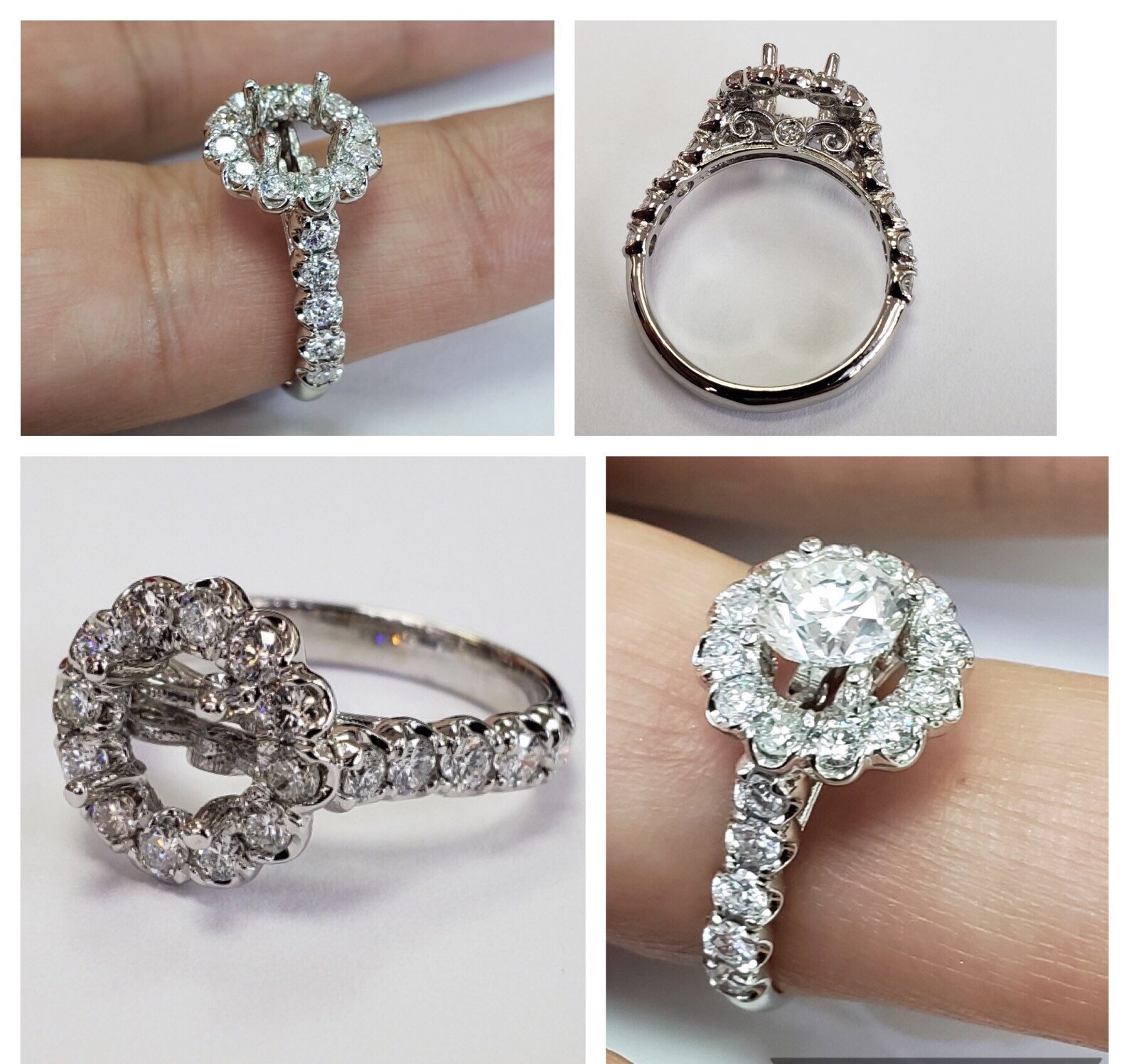 14k White Gold Halo Diamond Semi Mount Engagement Ring . - Etsy