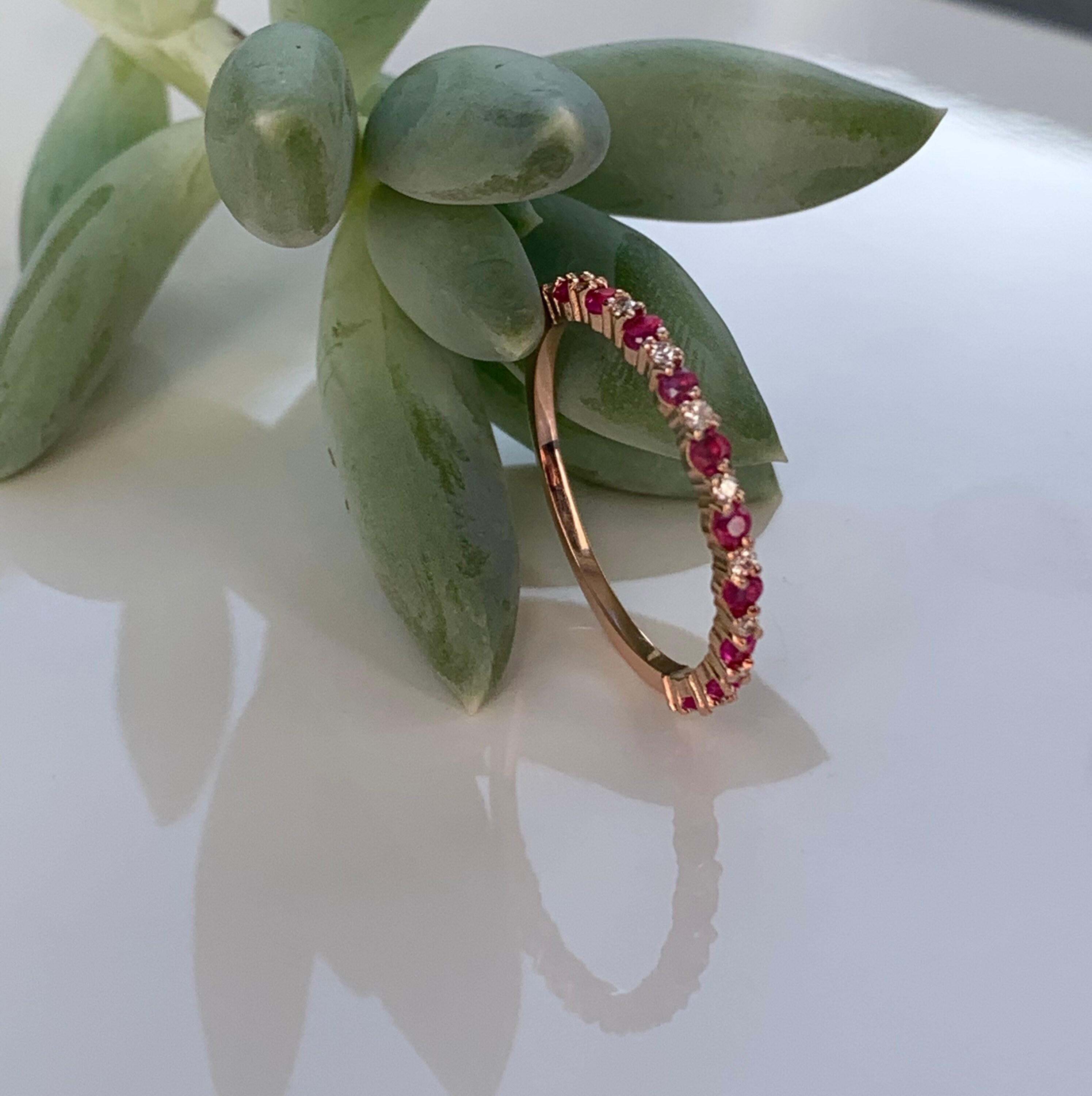 14k Rose Gold Ruby and Diamond Wedding Band Ring - Etsy Norway