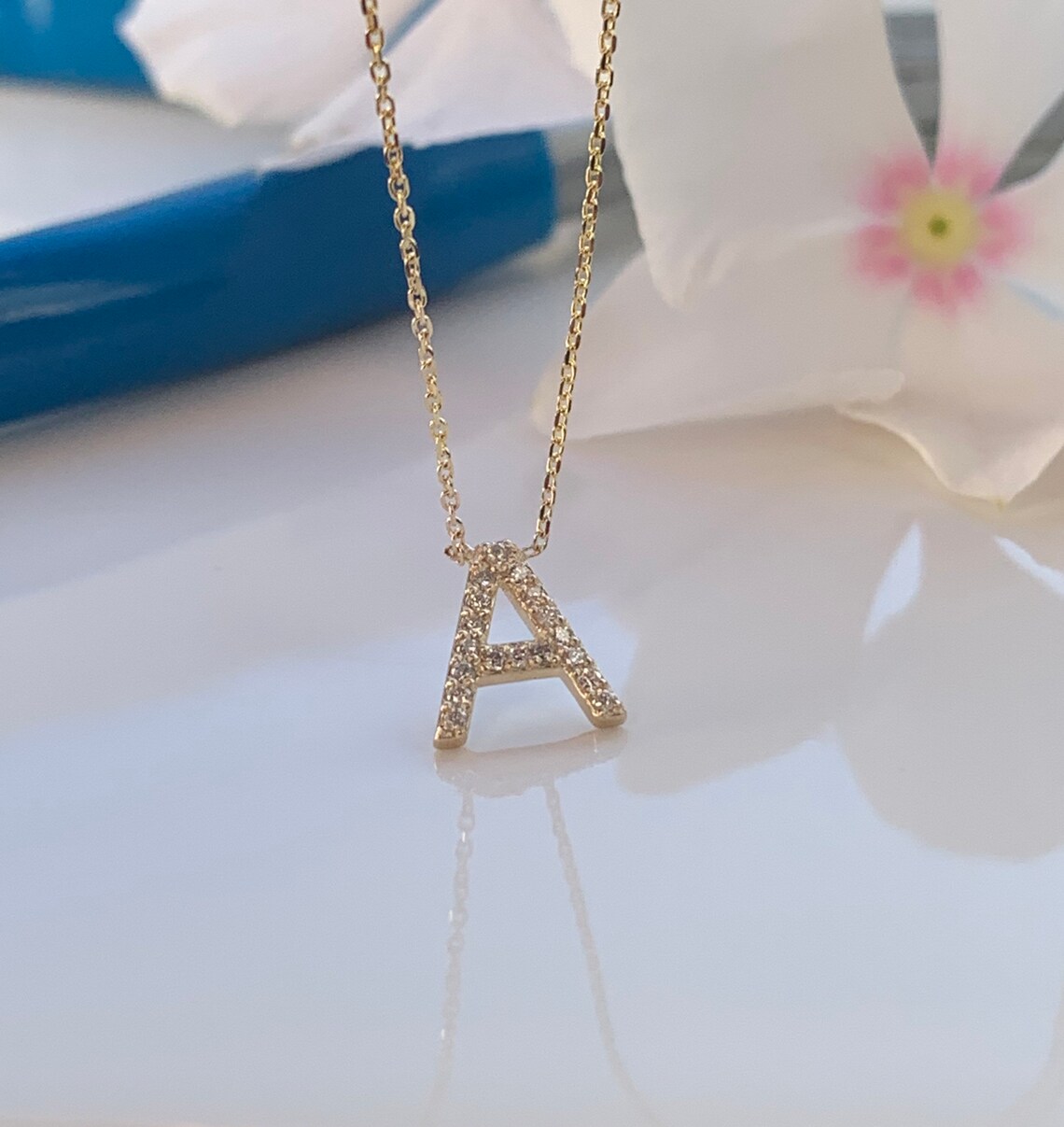 Diamond Initial Letter Pendant Necklace in 14k Yellow Gold - Etsy