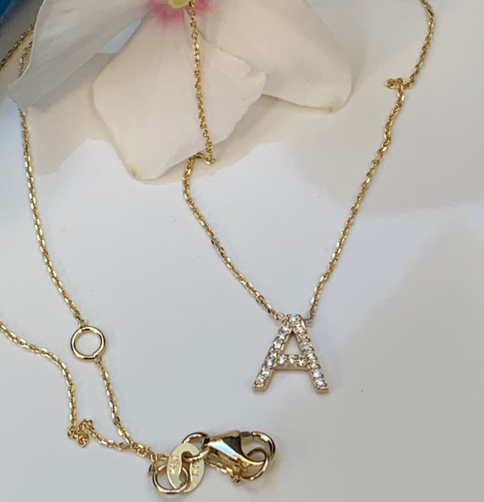 Diamond Initial Letter Pendant Necklace in 14k Yellow Gold - Etsy