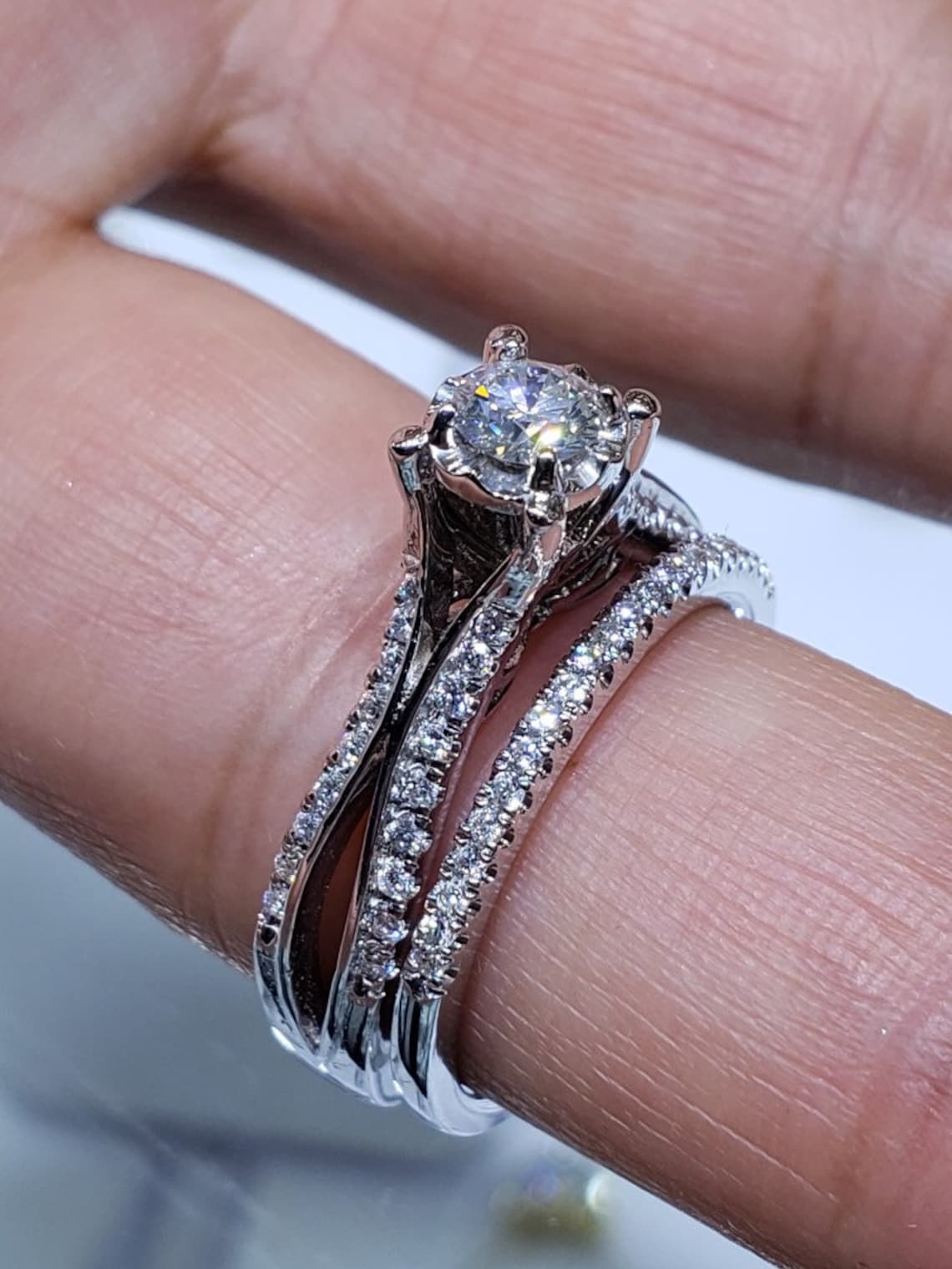 14k White Gold Diamond Engagement Ring /wedding Set - Etsy