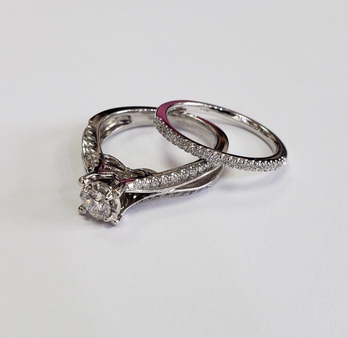 14k White Gold Diamond Engagement Ring /wedding Set - Etsy