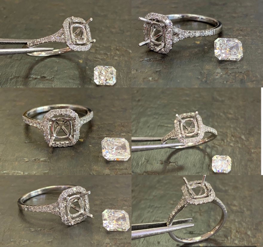 14k White Gold Halo Semi-Mount Diamond Engagement Ring | Etsy