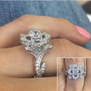 14k Rose Design Diamond Engagement Ring - Etsy