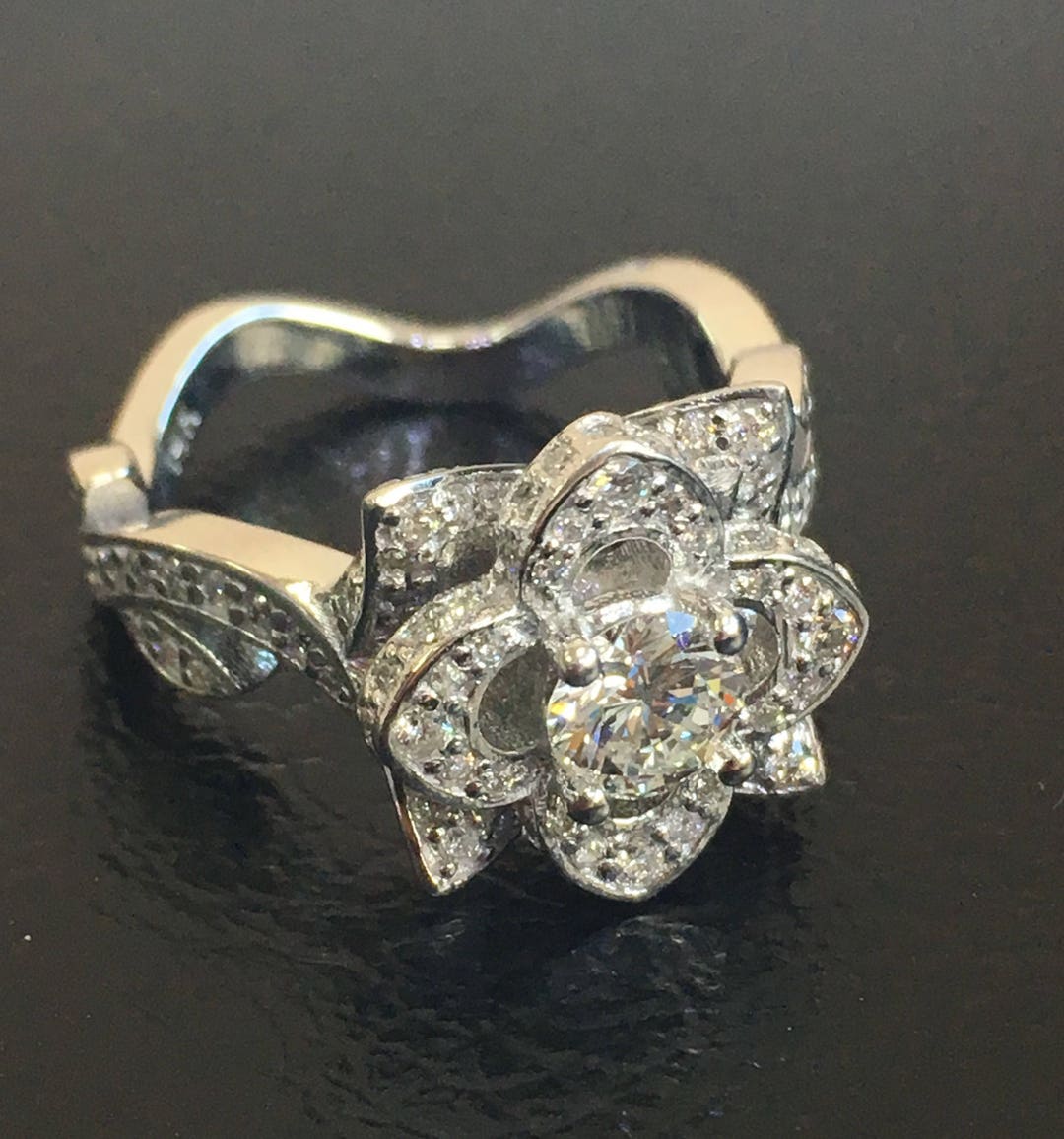 14k Rose Design Diamond Engagement Ring - Etsy