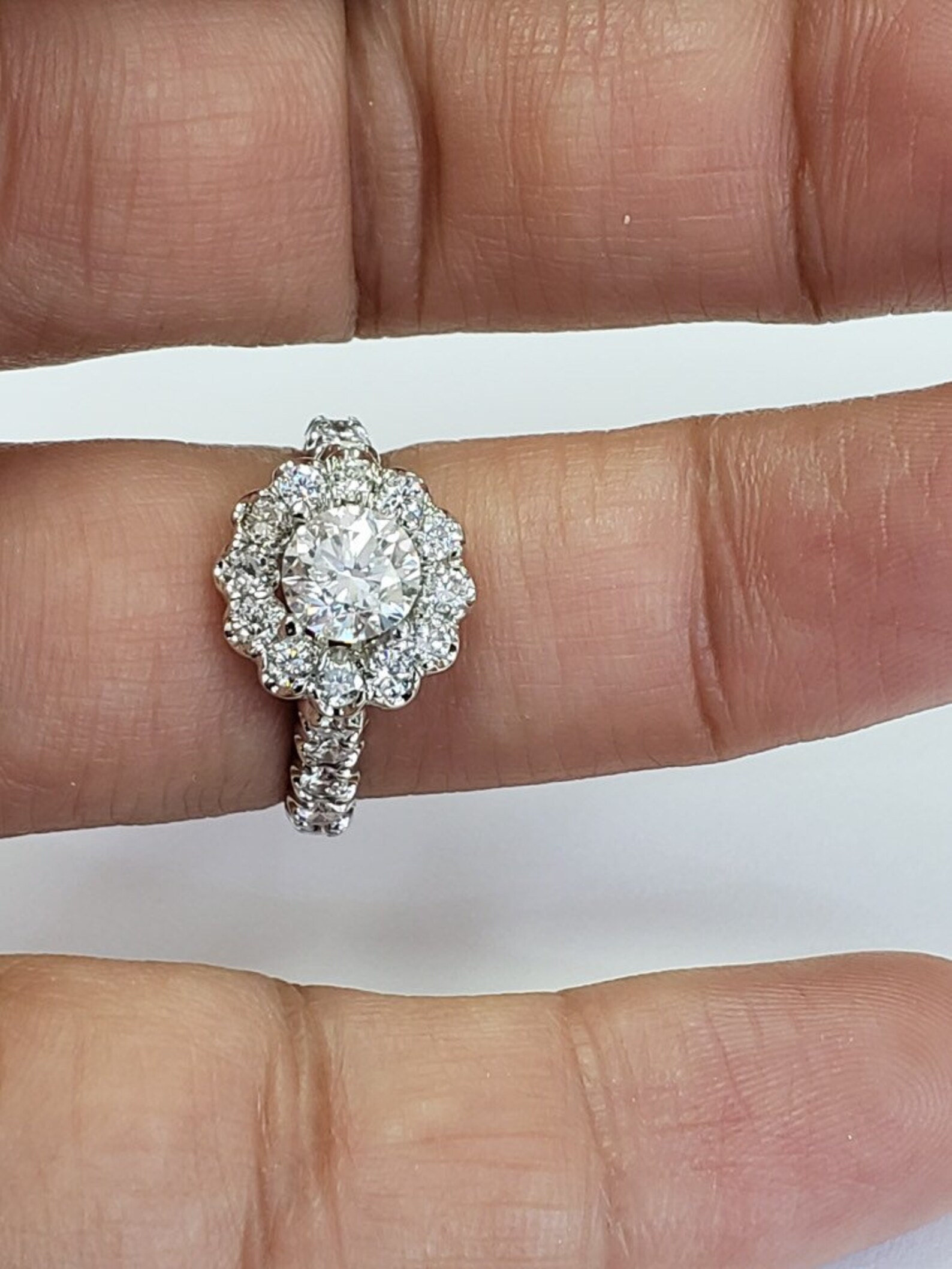 14k White Gold Halo Diamond Semi Mount Engagement Ring . - Etsy