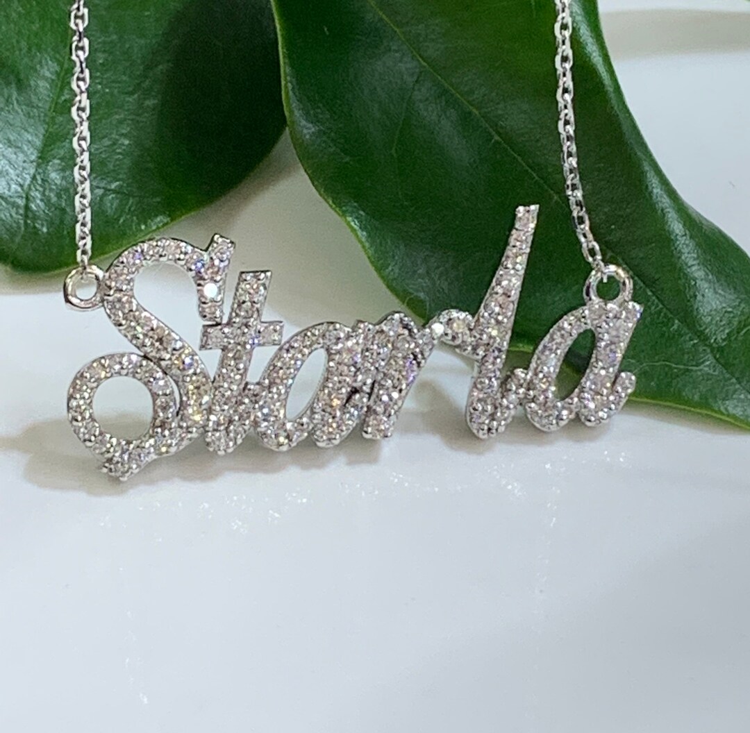 Diamond Custom Name Necklace Pendant in 14k White Gold . - Etsy