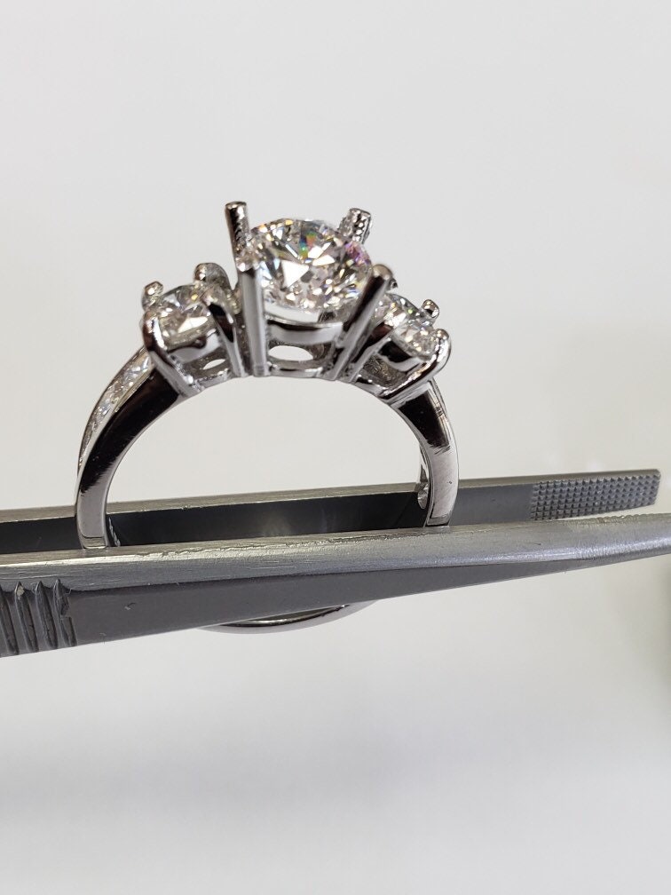 Three Stone Channel Set Diamond Engagement Ring in 18k White | Etsy