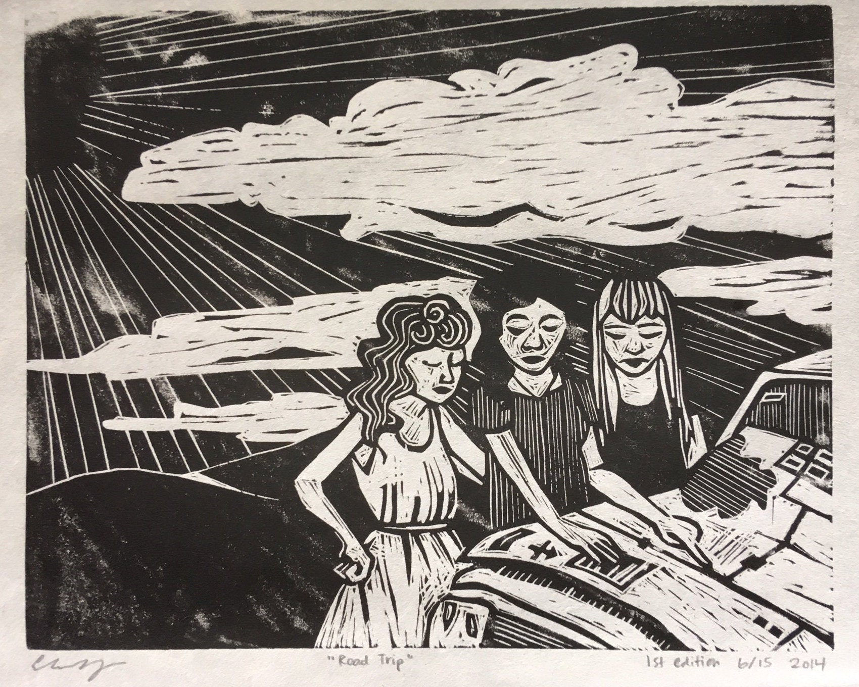 Road Trip 9x12 Linocut - Etsy