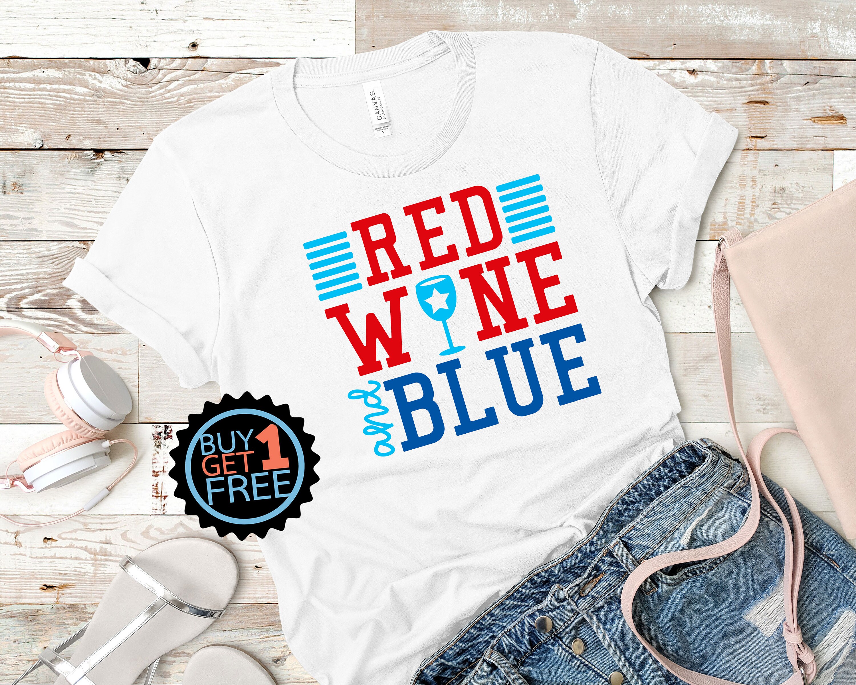 Red Wine & Blue T-shirt Red wine and blue T-shirt-Fourth of | Etsy