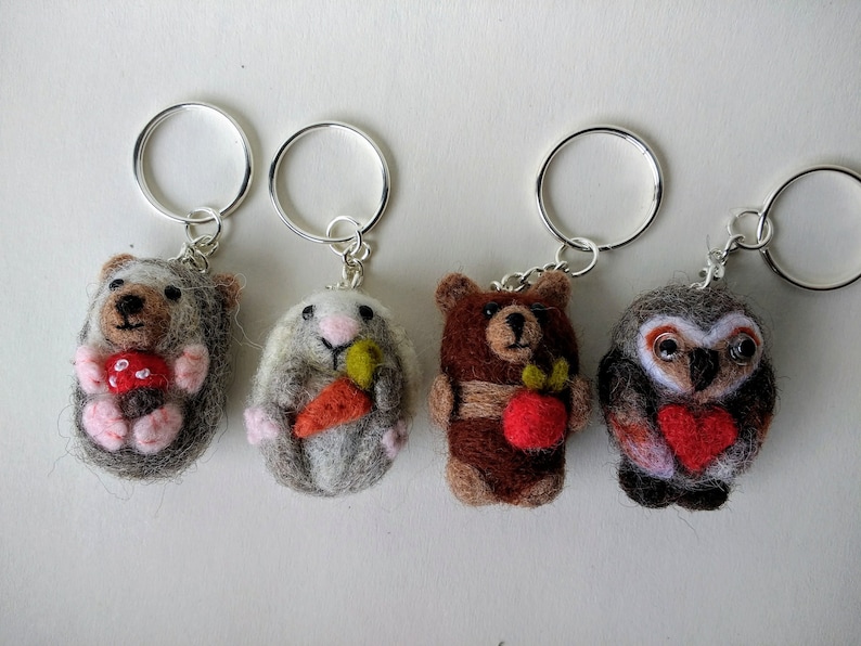 Needle Felted Animal Keyrings - Etsy