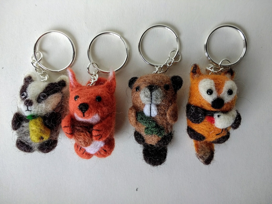 Needle Felted Animal Keyrings - Etsy UK