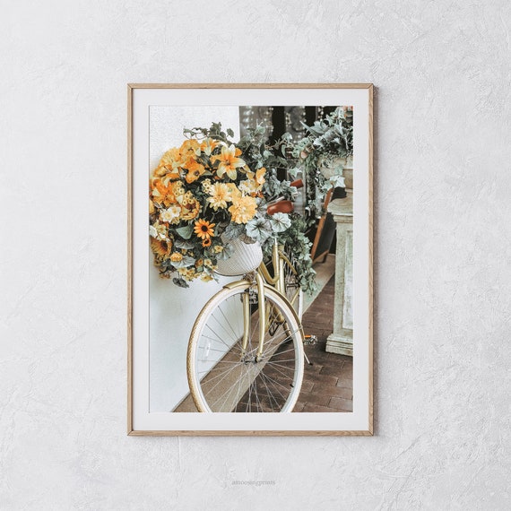Vintage Bike Flowers Print Floral Wall Decor Instant Download | Etsy