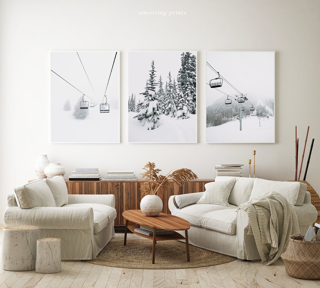 SET OF 3 Ski Lift Printable Wall Decor Winter Skiing Snowy Forest ...