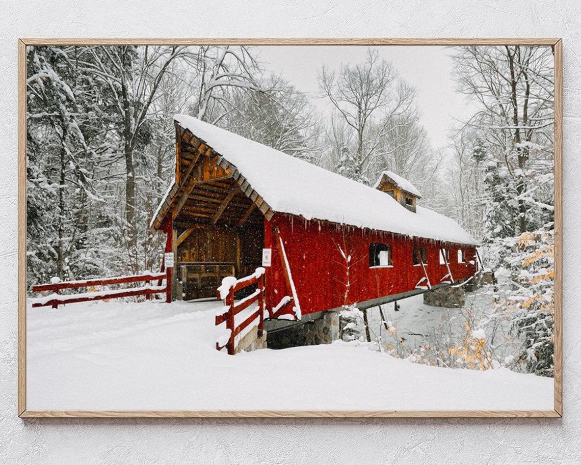 Printable Red Covered Bridge Wall Decor Instant Download American ...