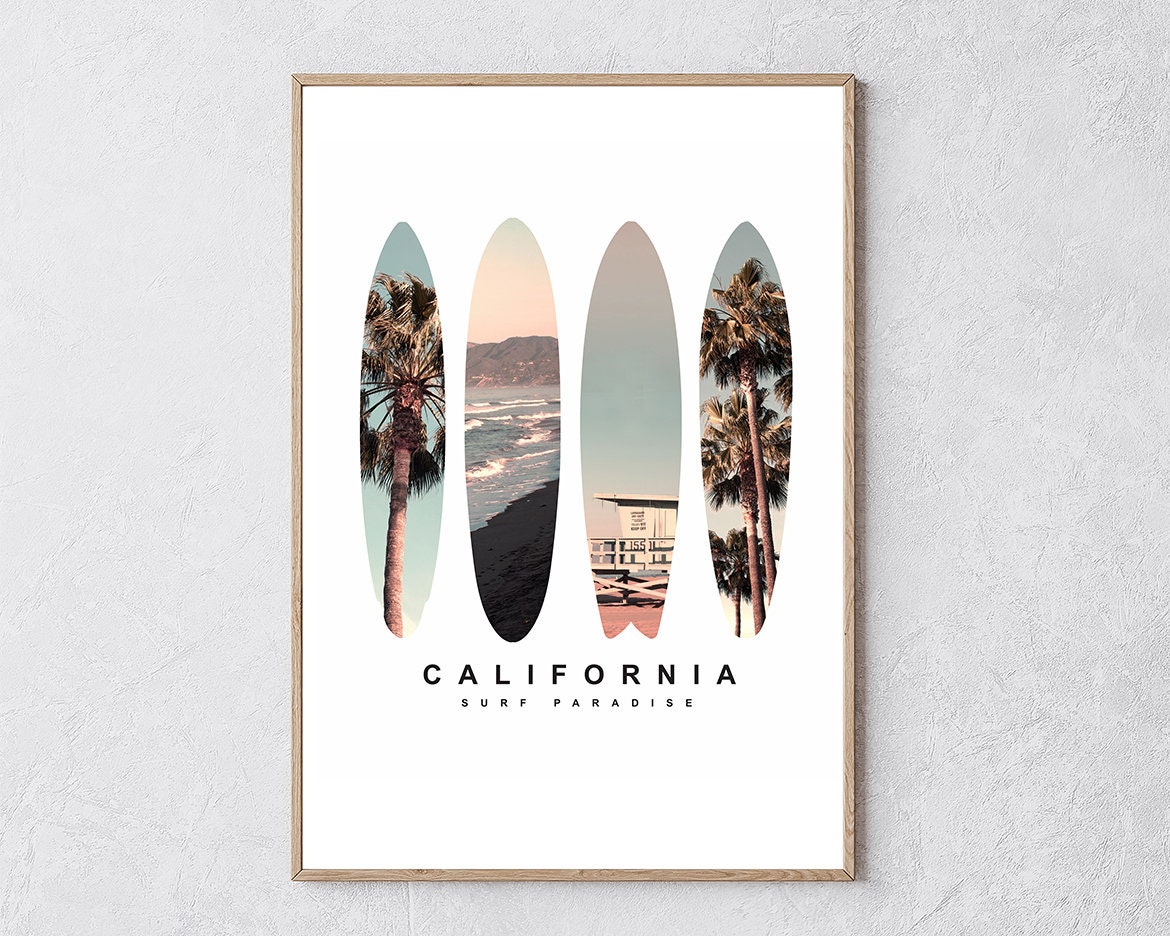 Printable California Surf Paradise Wall Art, Beach Poster, Ocean Vibes ...