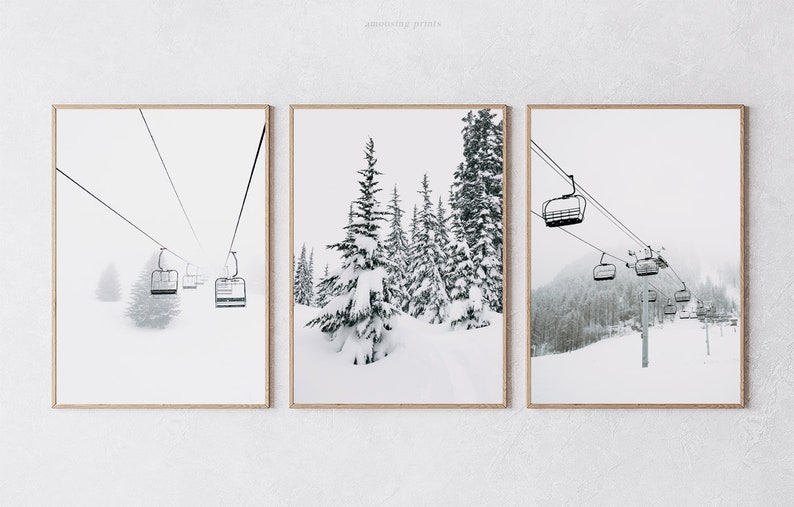 SET OF 3 Ski Lift Printable Wall Decor Winter Skiing Snowy Forest ...