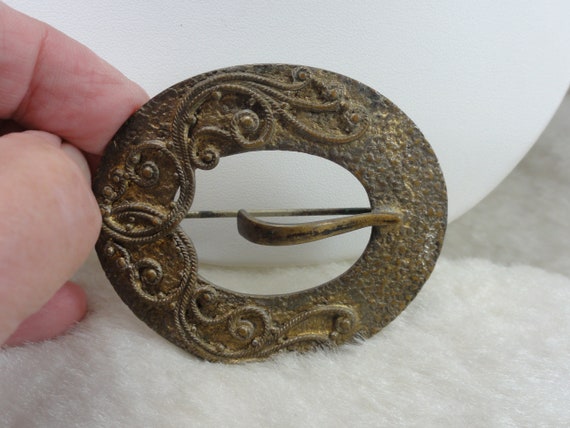 Brass Sash Pin Antique 1800's Sash Buckle Ornate Art … - Gem