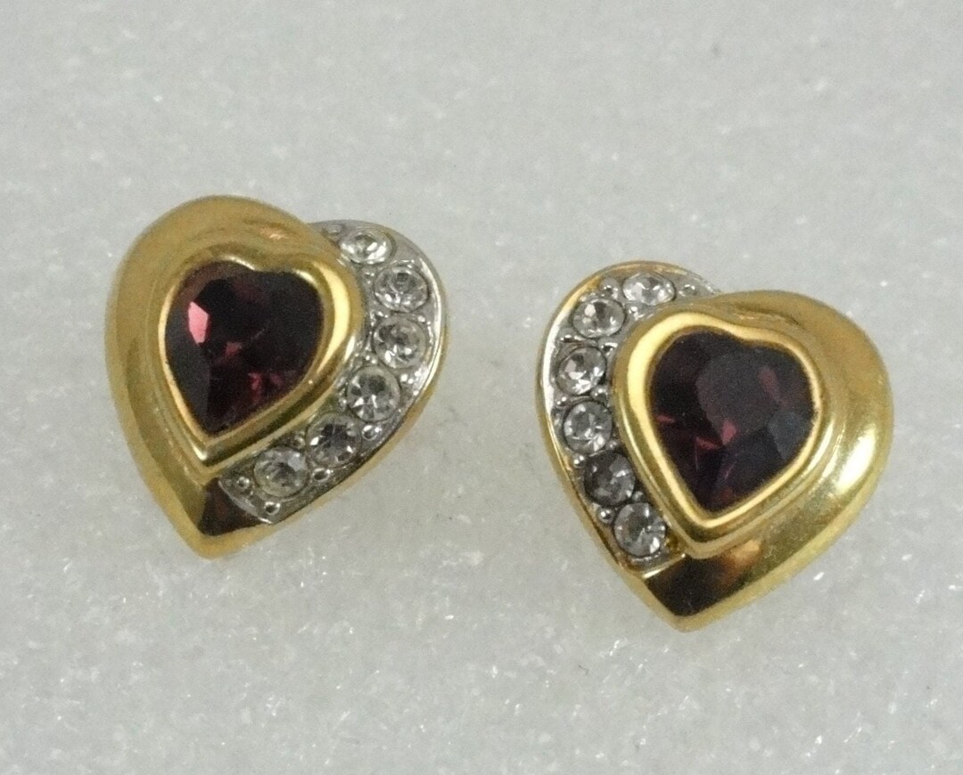 Vintage Monet Earrings 1980's Heart Shaped Faceted Amethyst Glass - Etsy