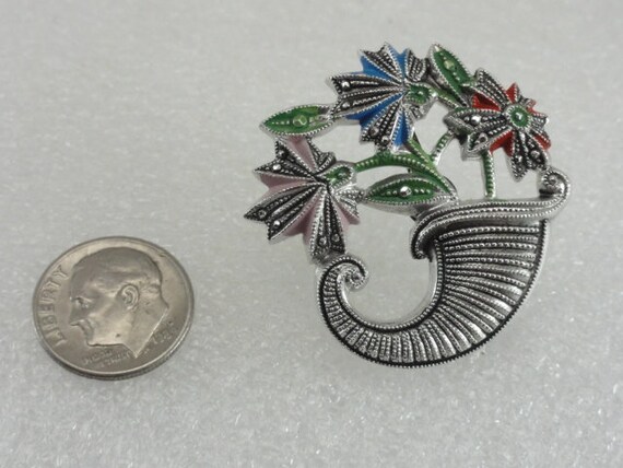 West Germany Brooch Cornucopia Eloxal Painted - Gem