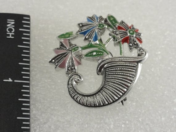West Germany Brooch Cornucopia Eloxal Painted - Gem
