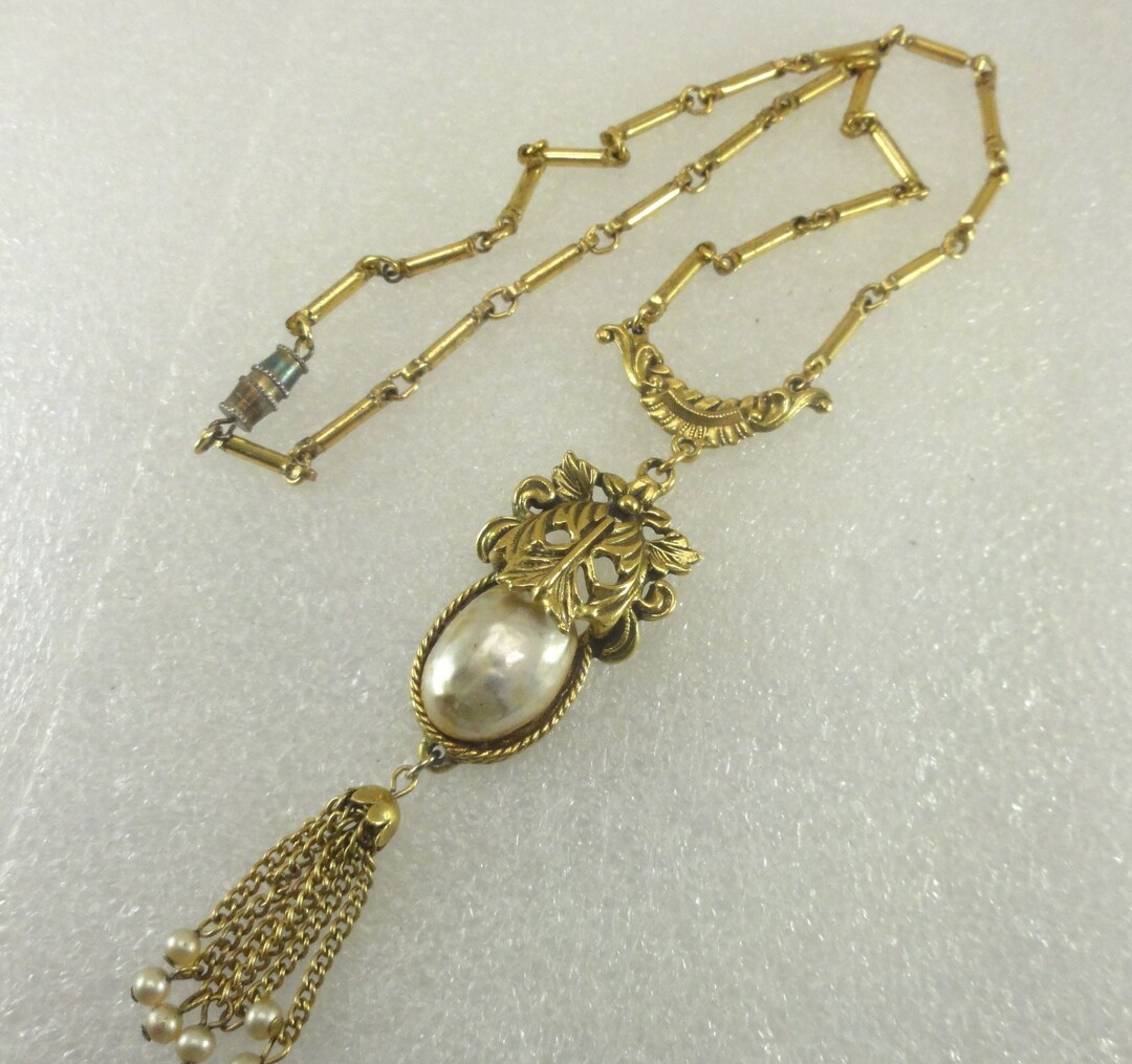Goldette Victorian Lavalier Necklace Baroque Glass Pearls/private ...